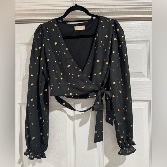 Altar'd State | Tops | Altard State Black And Gold Star Wrap Blouse ...